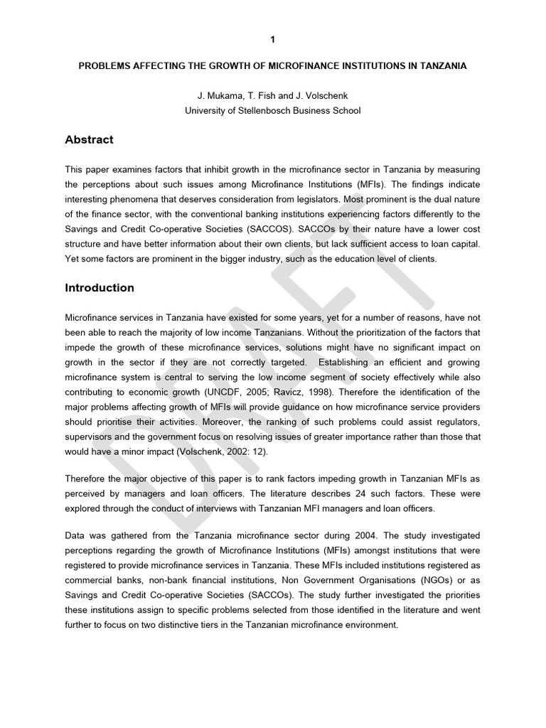 Challenges in Tanzanian Microfinance Growth | PDF | Microfinance | Poverty