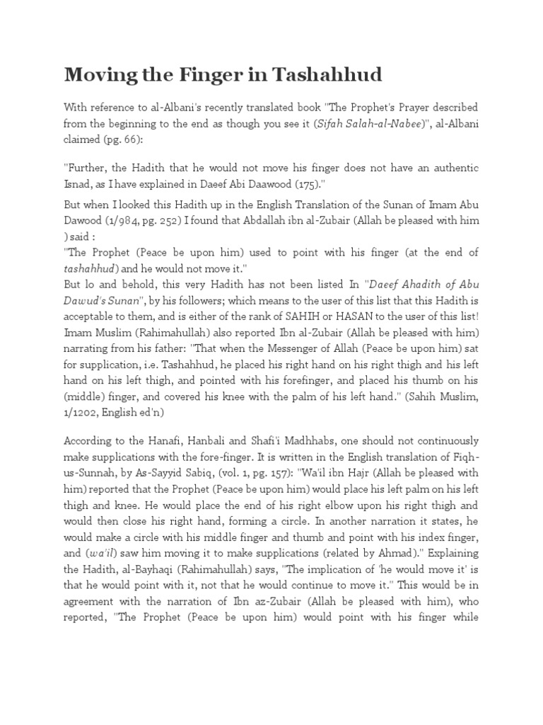 Moving The Finger in Tashahhud | PDF | Hadith | Muhammad