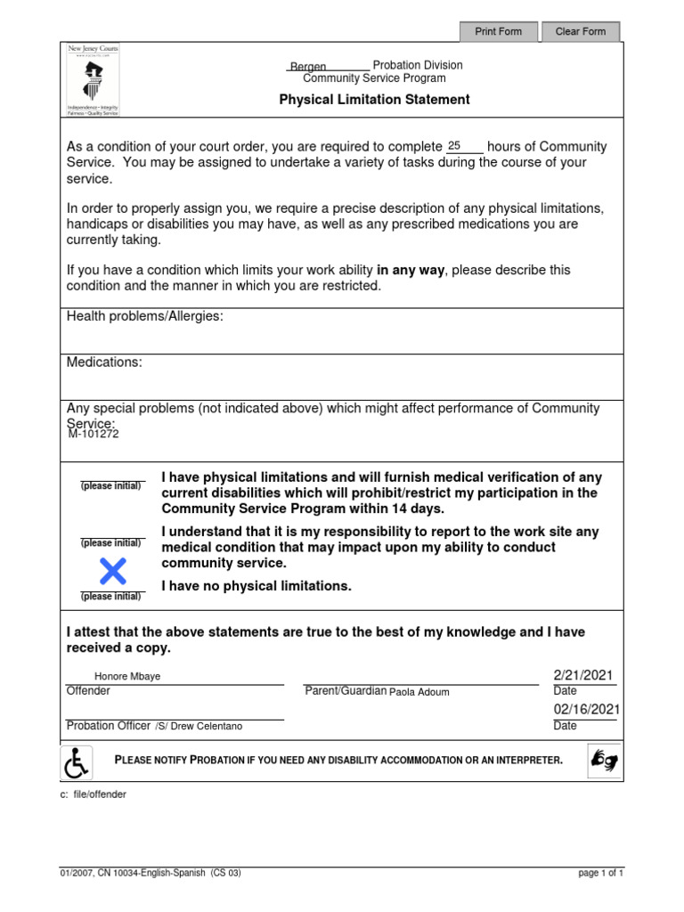 Honore Mbaye Physical Limitations | PDF