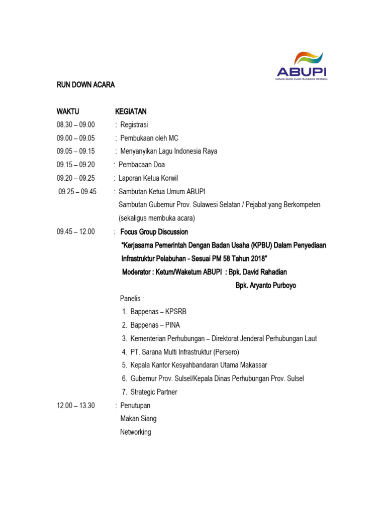 Rancangan Susunan Acara FGD | PDF
