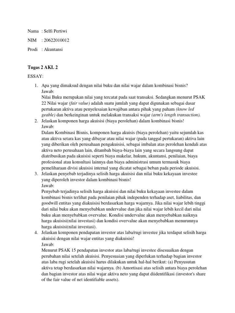 Tugas 2 Essay AKL 2 | PDF | Bisnis | Pengelolaan Keuangan & Uang