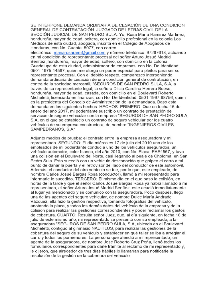 Demanda Walter Lara | PDF | Seguro | Demanda judicial