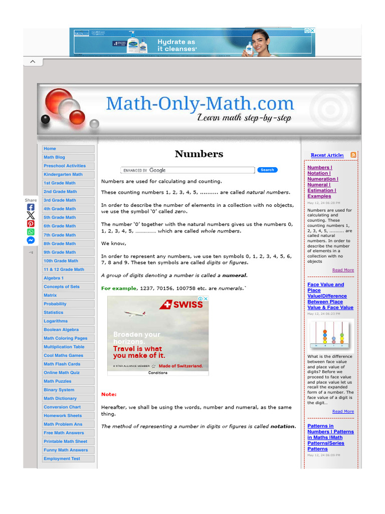 Numbers - Notation - Numeration - Numeral - Estimation - Examples | PDF ...