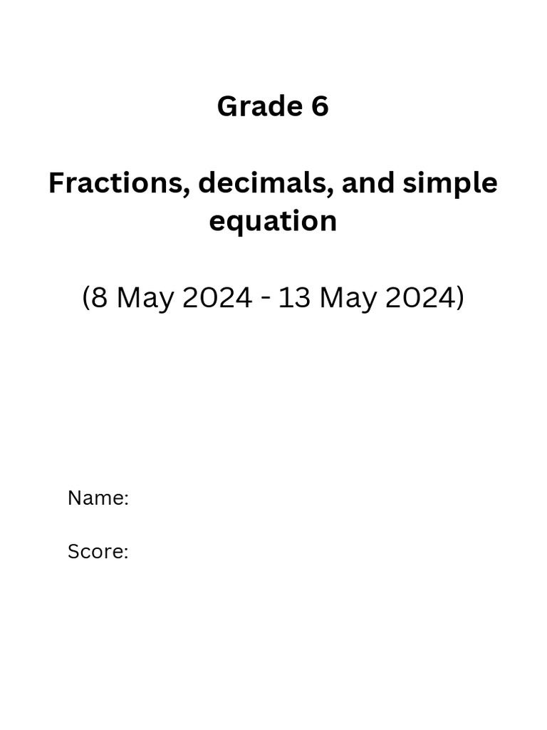 Grade 6 Fractions, Decimals and Simple Equation 3 | PDF