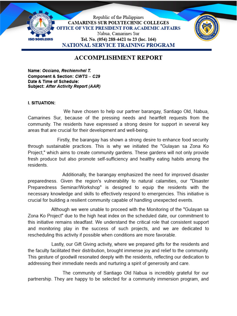 Students Accomplishment Report | PDF | Social Psychology | Behavior ...