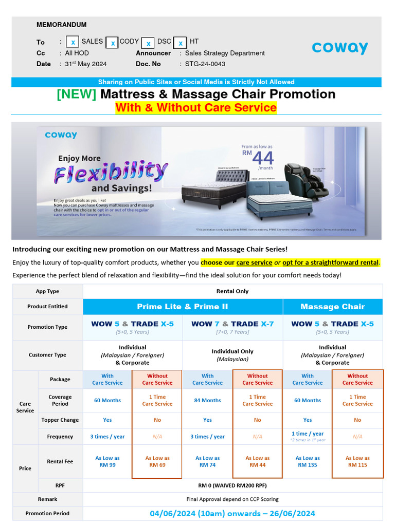 MEMO STG-24-0043 (NEW) HC - Mattress & Massage Chair With & Without ...