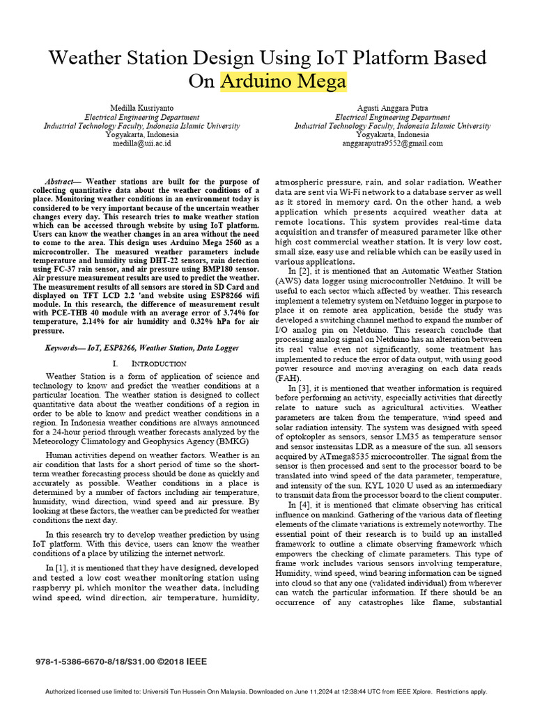 IoT-Based Arduino Weather Station | PDF | Weather | Sensor