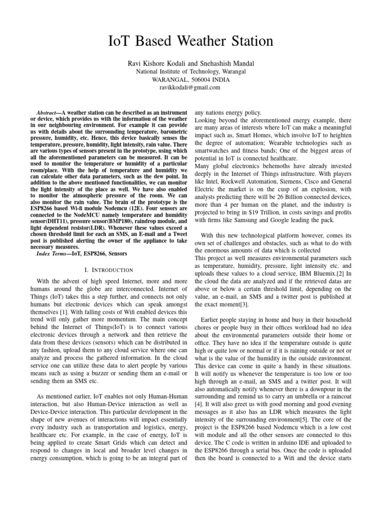 IoT Based Weather Station | PDF | Internet Of Things | Computing
