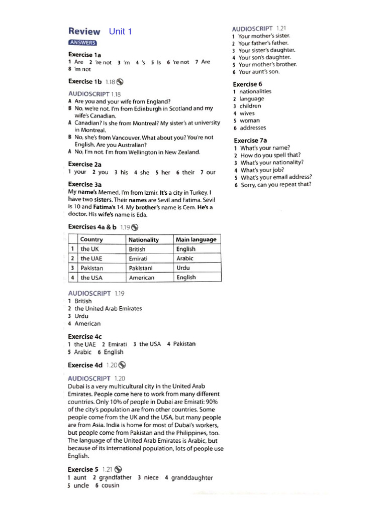 Navigate A2 - Review Answer Key | PDF