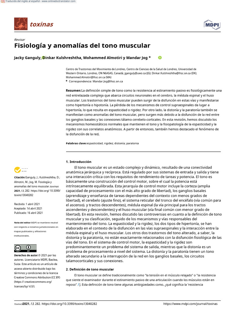 Fisiología y trastornos del tono muscular | PDF | Músculo | Contracción ...