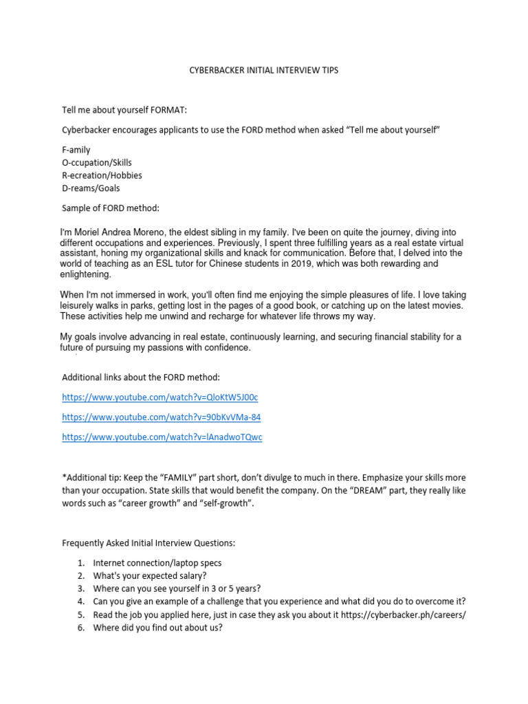 Cyberbacker Initial Interview Tips | PDF | Human Communication | Learning