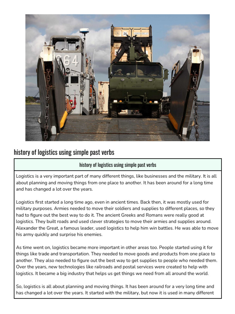 History of Logistics Using Simple Past Verbs - by Diffit (Printable ...