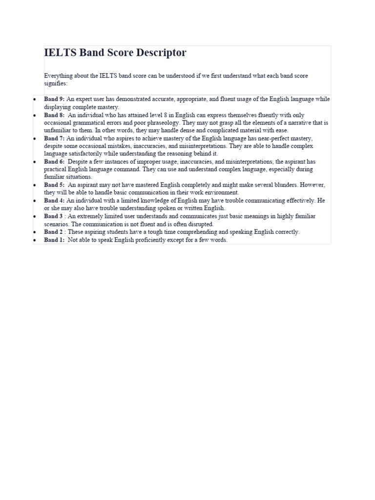 Understanding IELTS Band Descriptors | PDF | International English ...