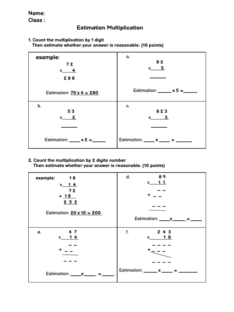 Estimation Multiplication | PDF | Mathematics | Arithmetic