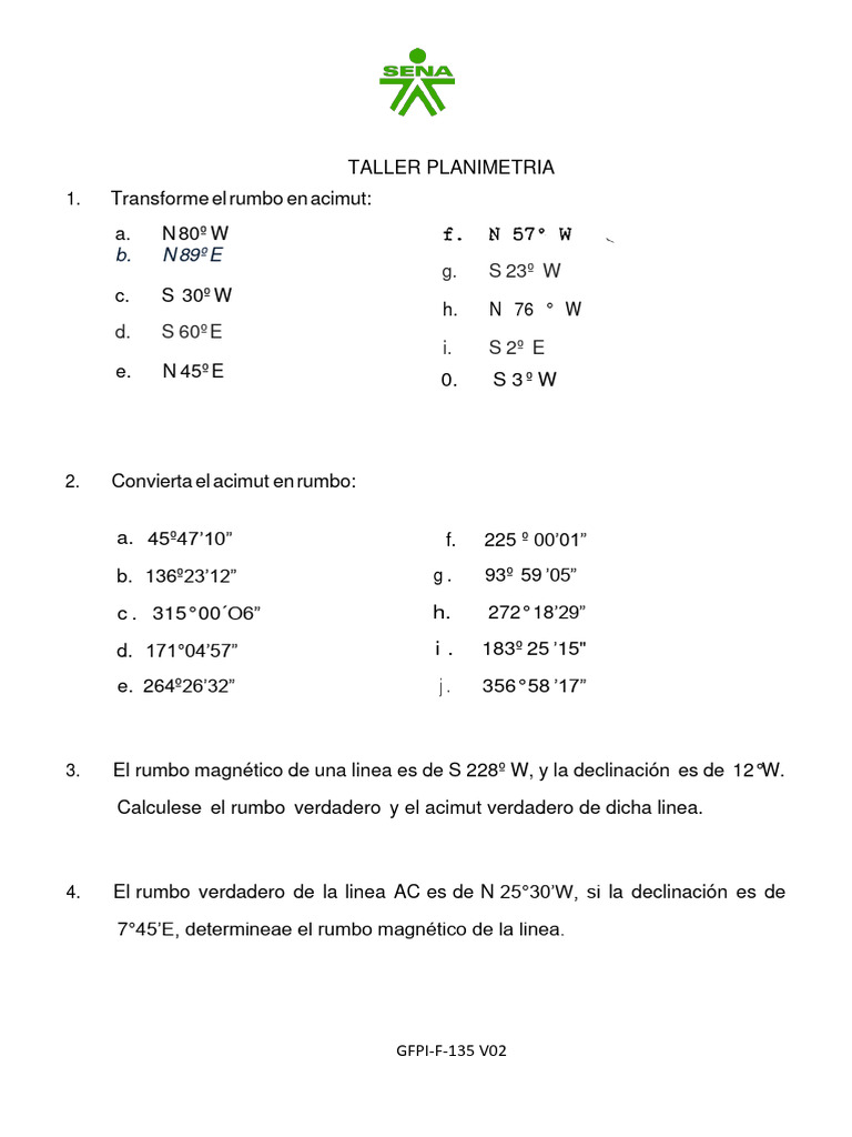 Teller de Planimetria 2 | PDF | Azimut | Brújula