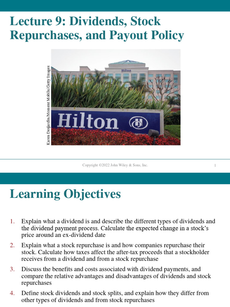Lecture 9 | PDF | Dividend | Share Repurchase