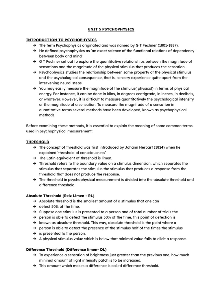 Unit 5 Psychophysics | PDF | Psychophysics | Cognitive Science