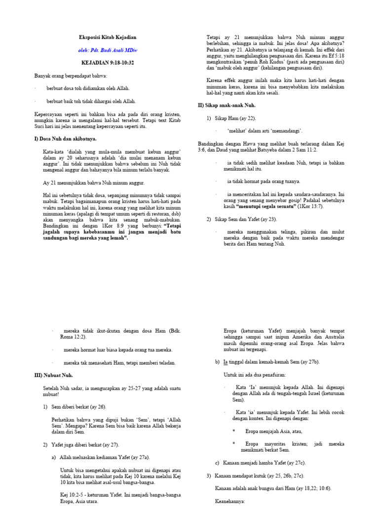 Eksposisi Kitab Kejadian Sem Ham Dan Yafet | PDF
