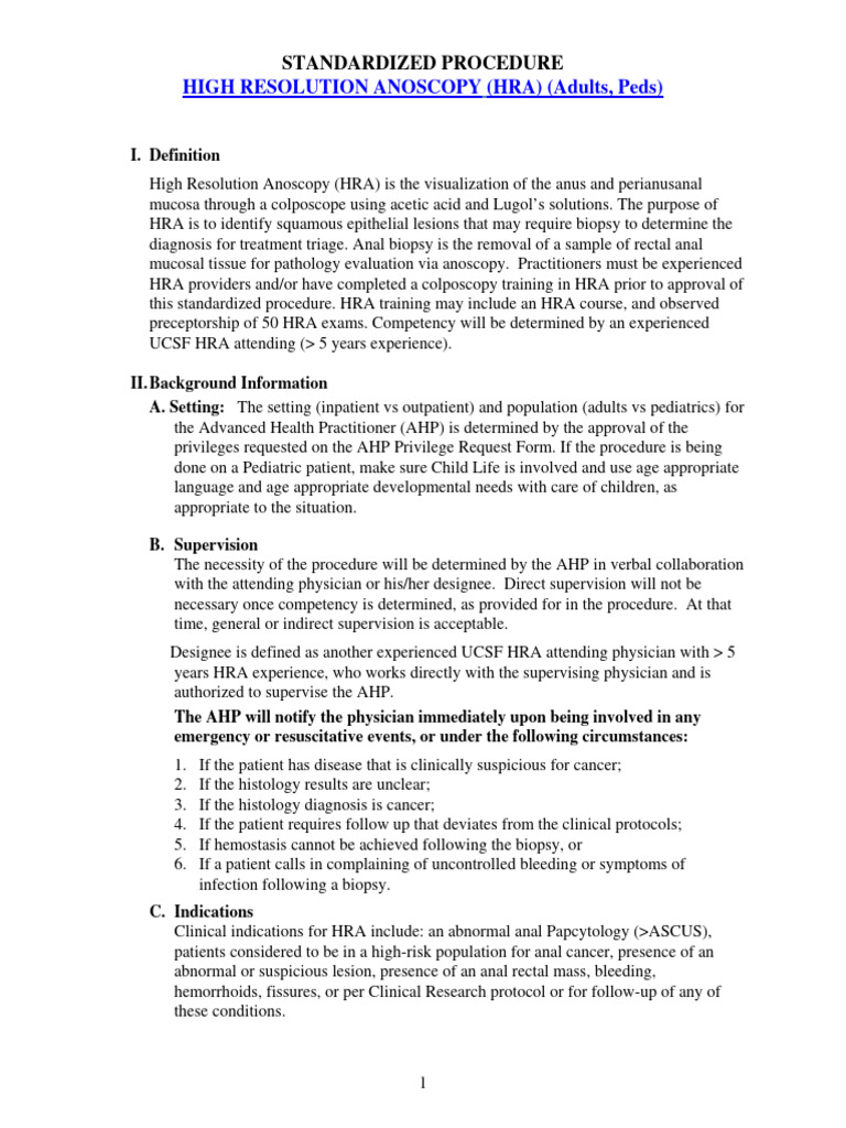High Resolution Anoscopy (HRA) (Adult, Peds) | PDF | Biopsy | Diseases And Disorders
