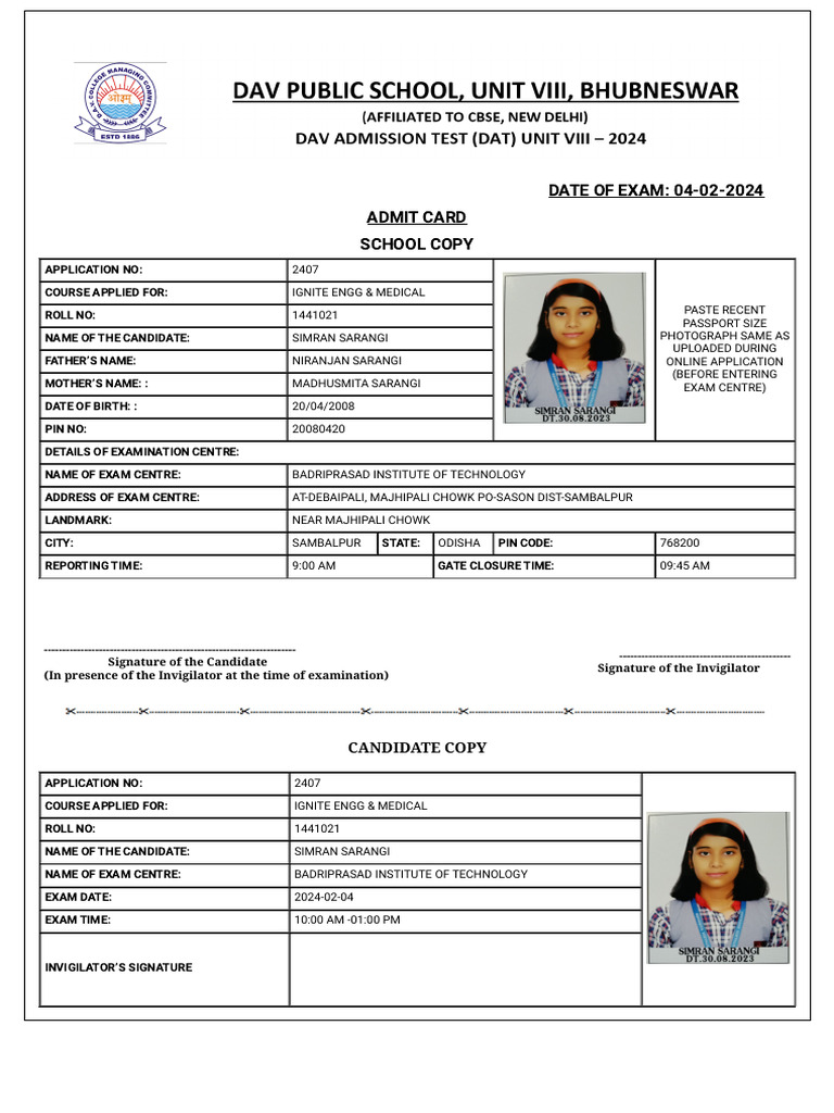 DAV Public School | PDF | Identity Document | Authentication