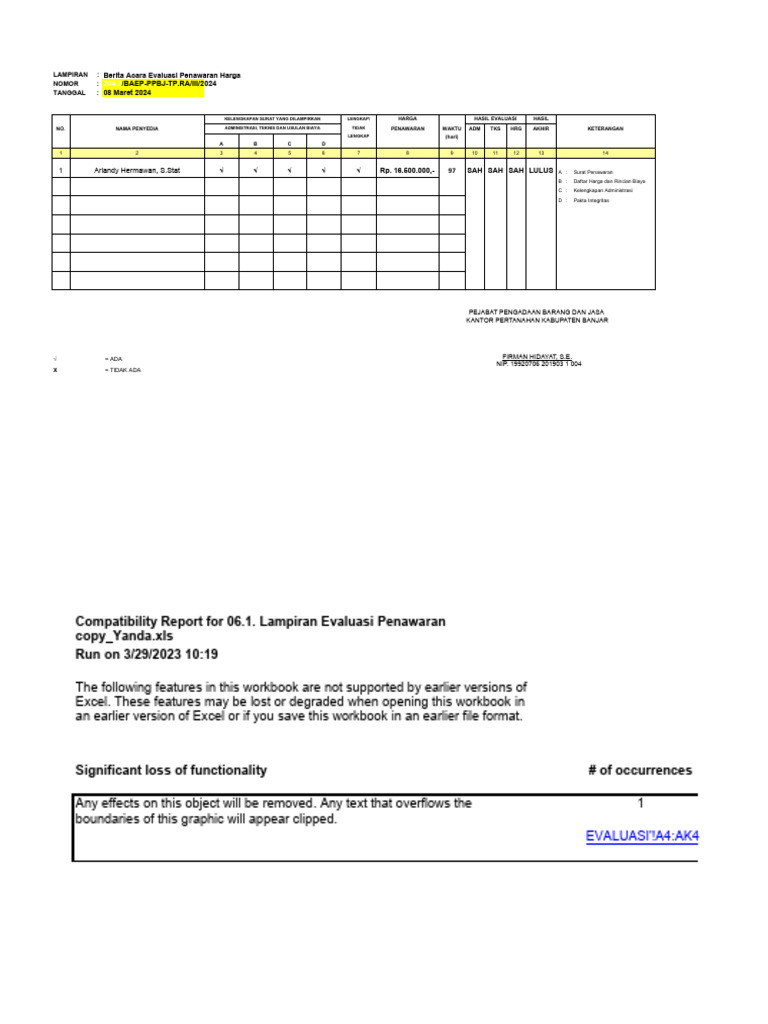 Lampiran Evaluasi Penawaran | Download Free PDF | Microsoft Office | Proprietary Cross Platform ...