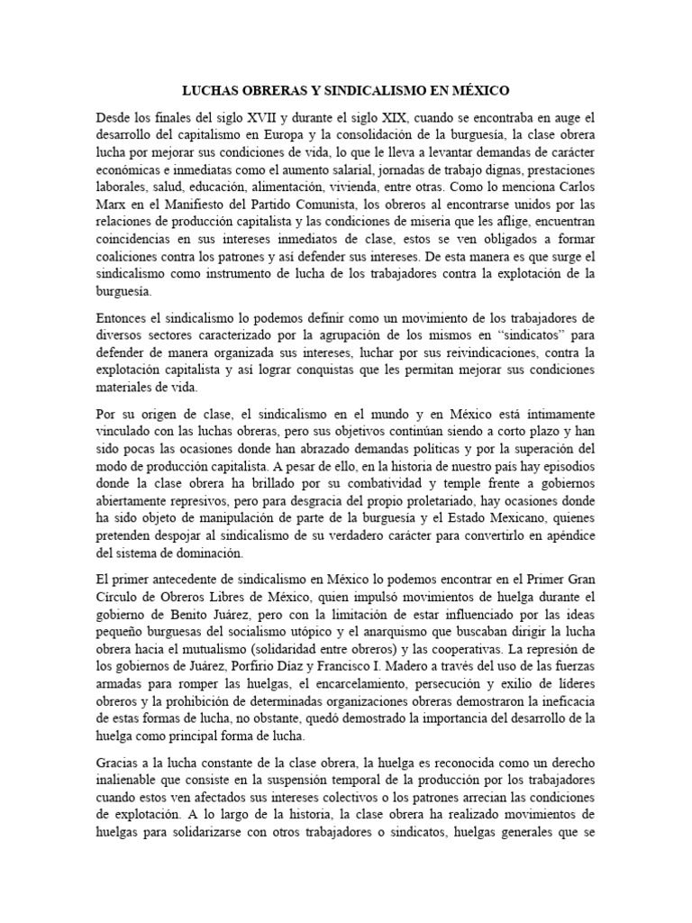 Luchas Obreras y Sindicalismo en Mexico | PDF | México | Huelga