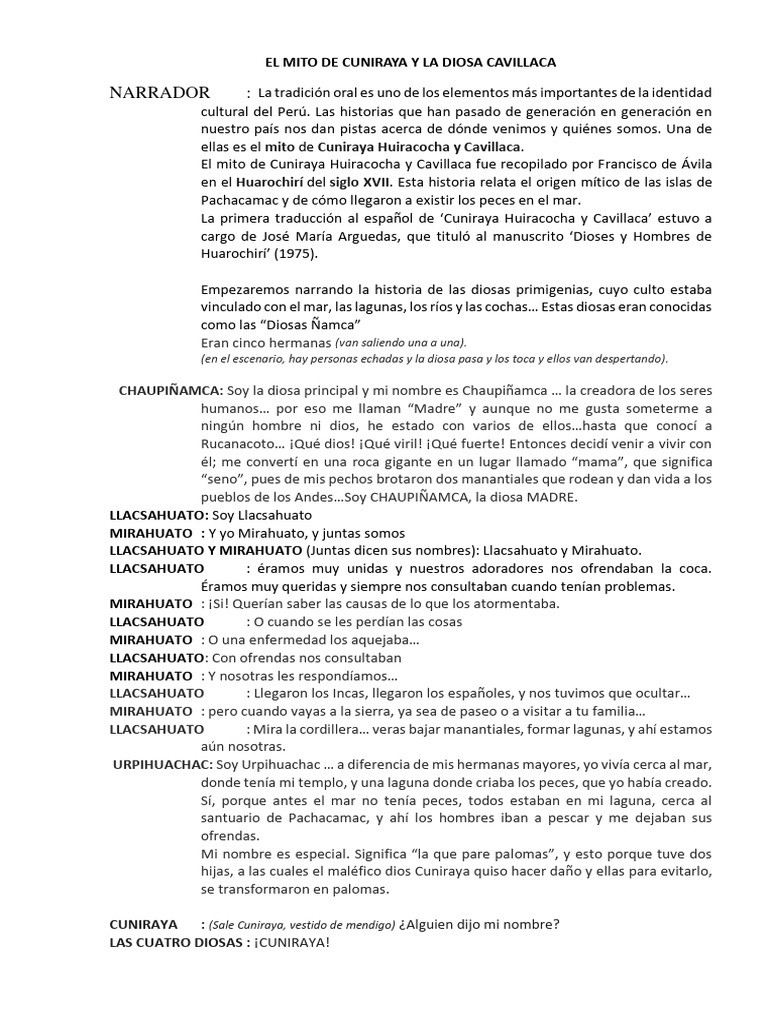El Mito de Cuniraya y La Diosa Cavillaca | PDF | Religión y espiritualidad