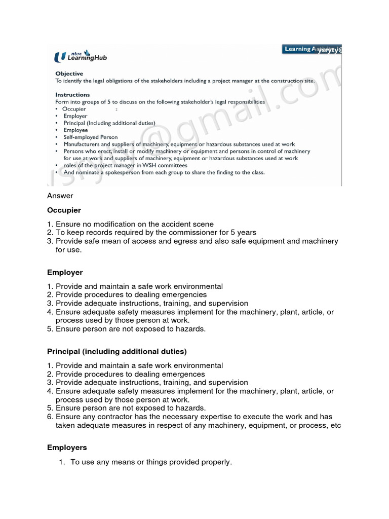 Assesment For Manage WSH in Construction Sites | PDF | Occupational ...