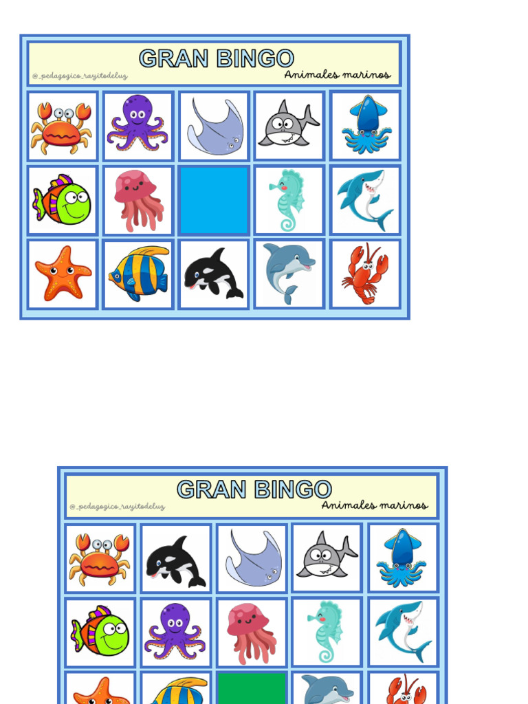 Bingo Animales Del Mar | PDF