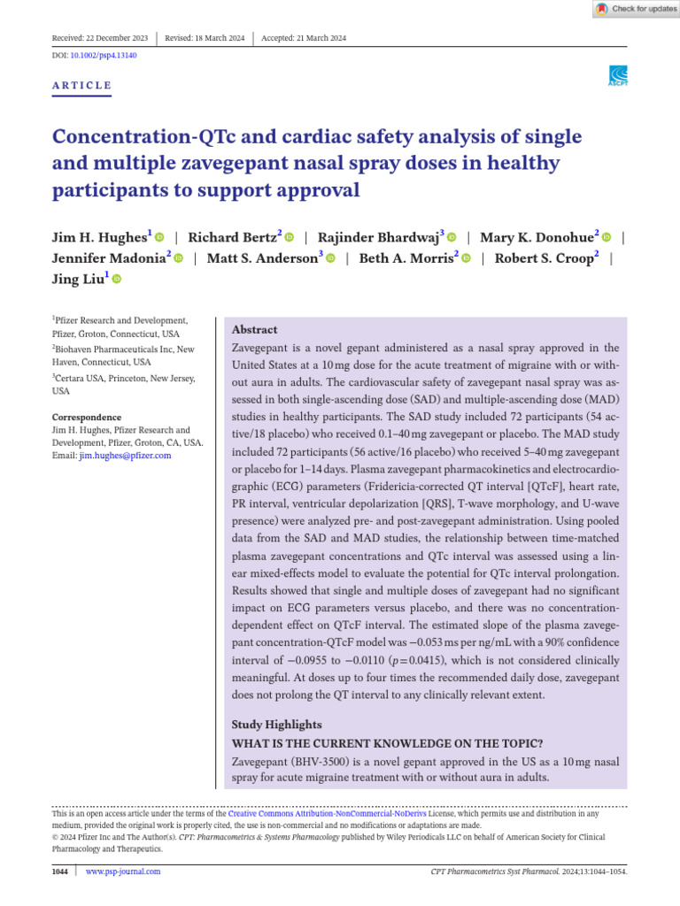 CPT Pharmacom Syst Pharma - 2024 - Hughes - Concentration QTC and Cardiac Safety Analysis of ...