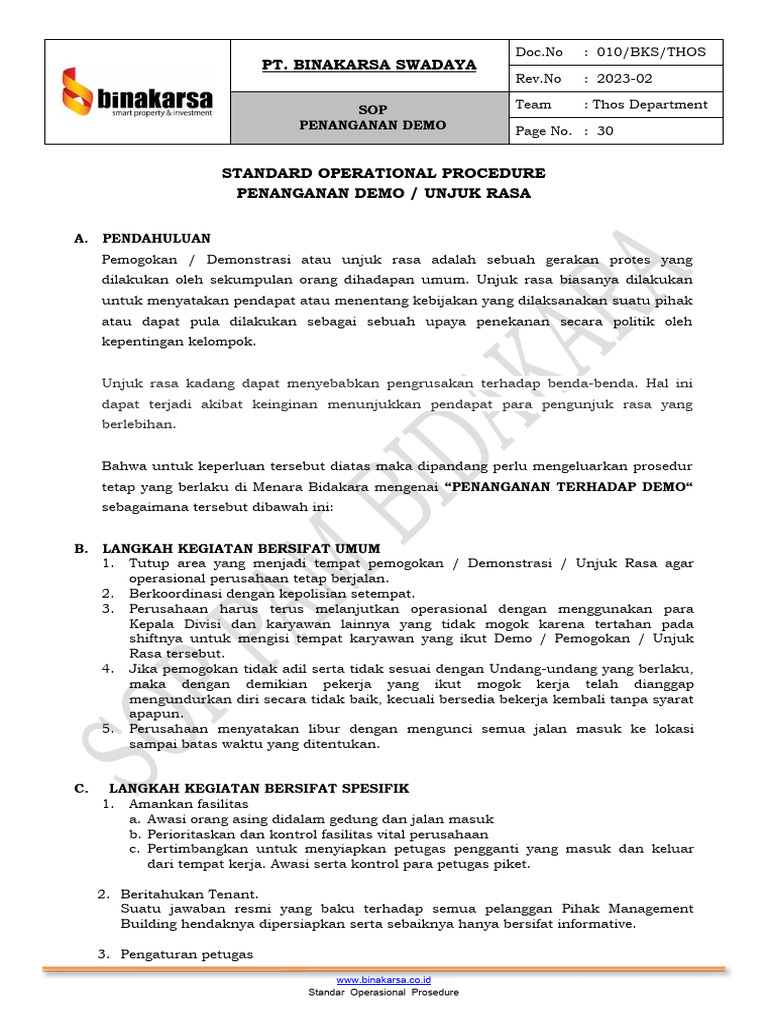 SOP Penanganan Demonstrasi | PDF | Bisnis | Pengelolaan Keuangan & Uang