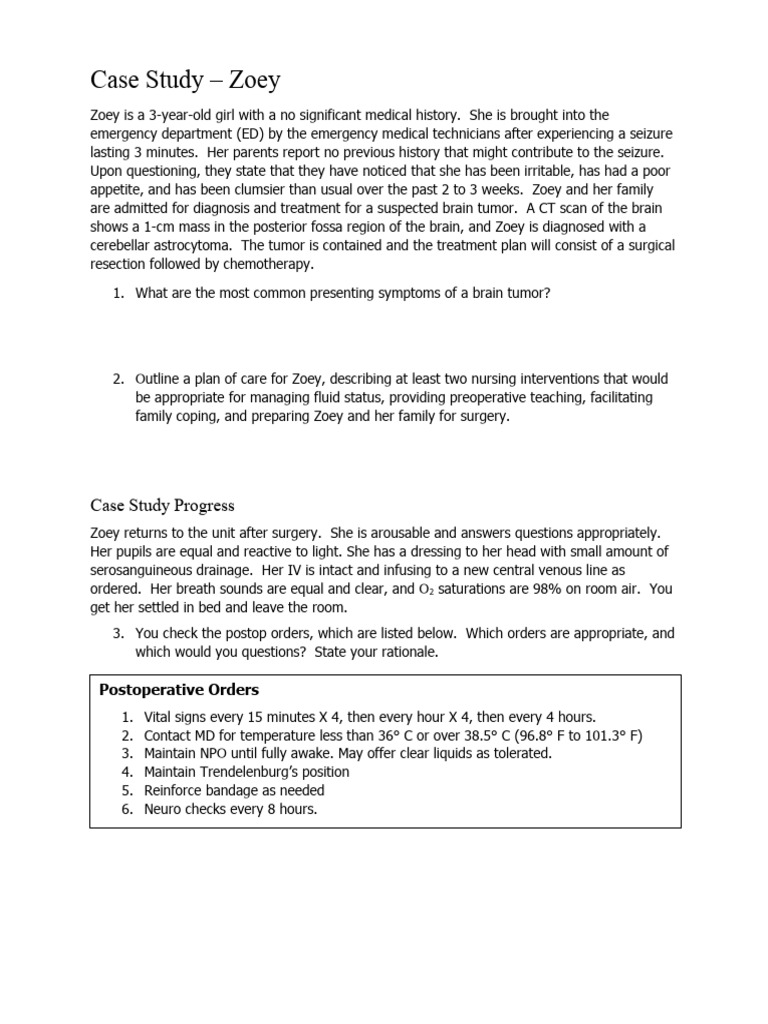 Neurological Case Study - Zoey | PDF | Brain Tumor | Palliative Care