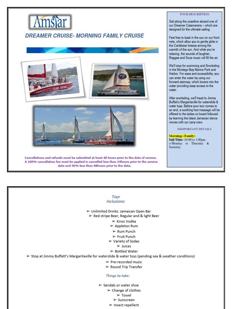 Tour Sheet - Dreamer Cruise - Morning Family Cruise | PDF