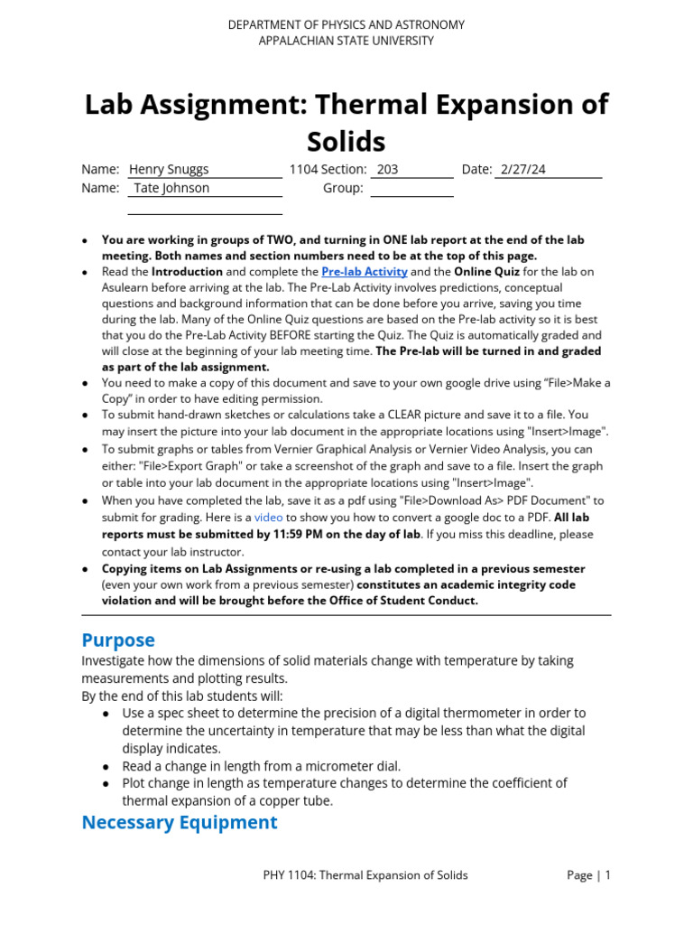 Lab 5 thermal expansion | PDF | Thermal Expansion | Temperature