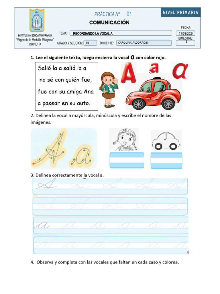 Actividades de Aprendizaje de la Vocal A | PDF