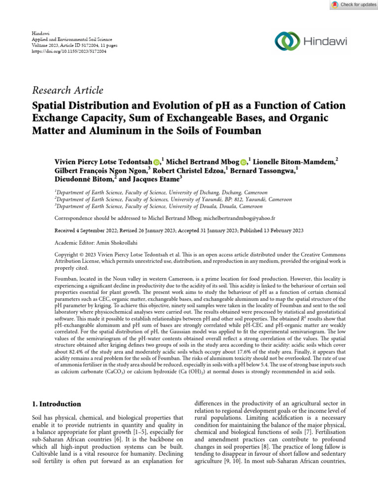 Applied and Environmental Soil Science - 2023 - Lotse Tedontsah ...
