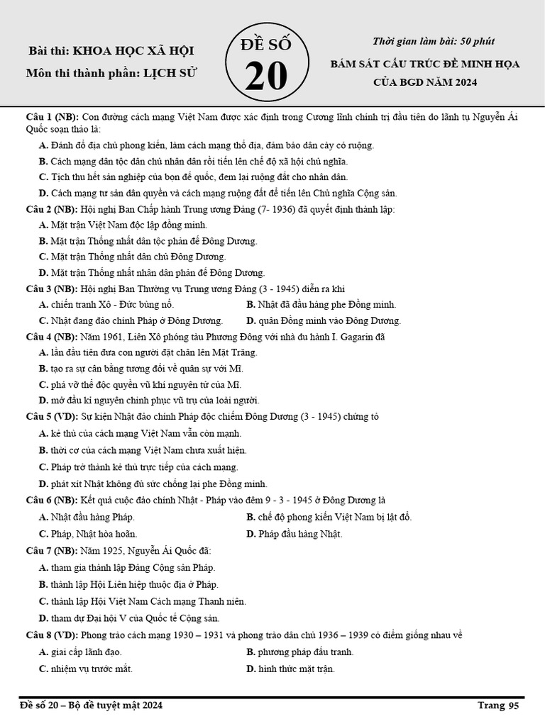 de So 20 Mon Lich Su | PDF