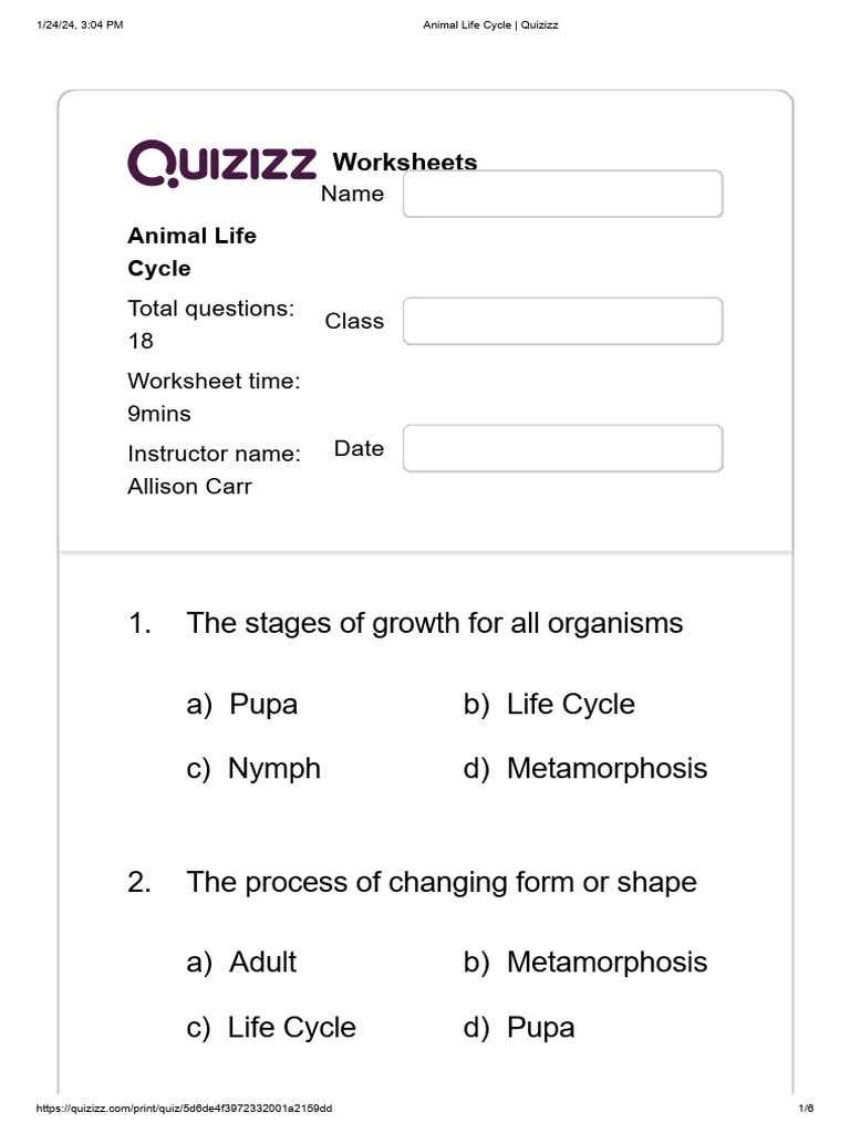 Animal Life Cycle - Quizizz - PDF 3 | PDF | Pupa | Hexapoda
