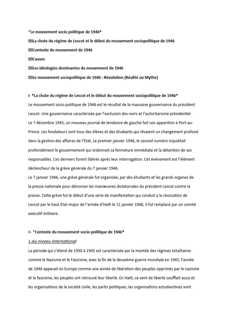 Chute du régime Lescot en 1946 | PDF | Révolutions | Politique de gauche
