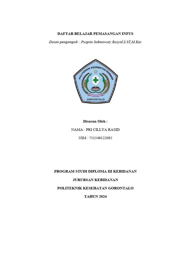 Daftar Belajar Pemasangan Infus (Pri Cillya Rasid) | PDF