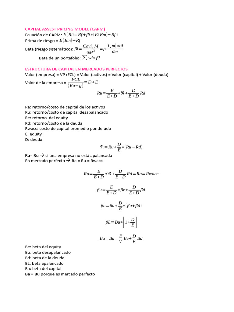 Formulas PC 3 | PDF | Modelo de fijación de precios de activos de capital | Contabilidad financiera