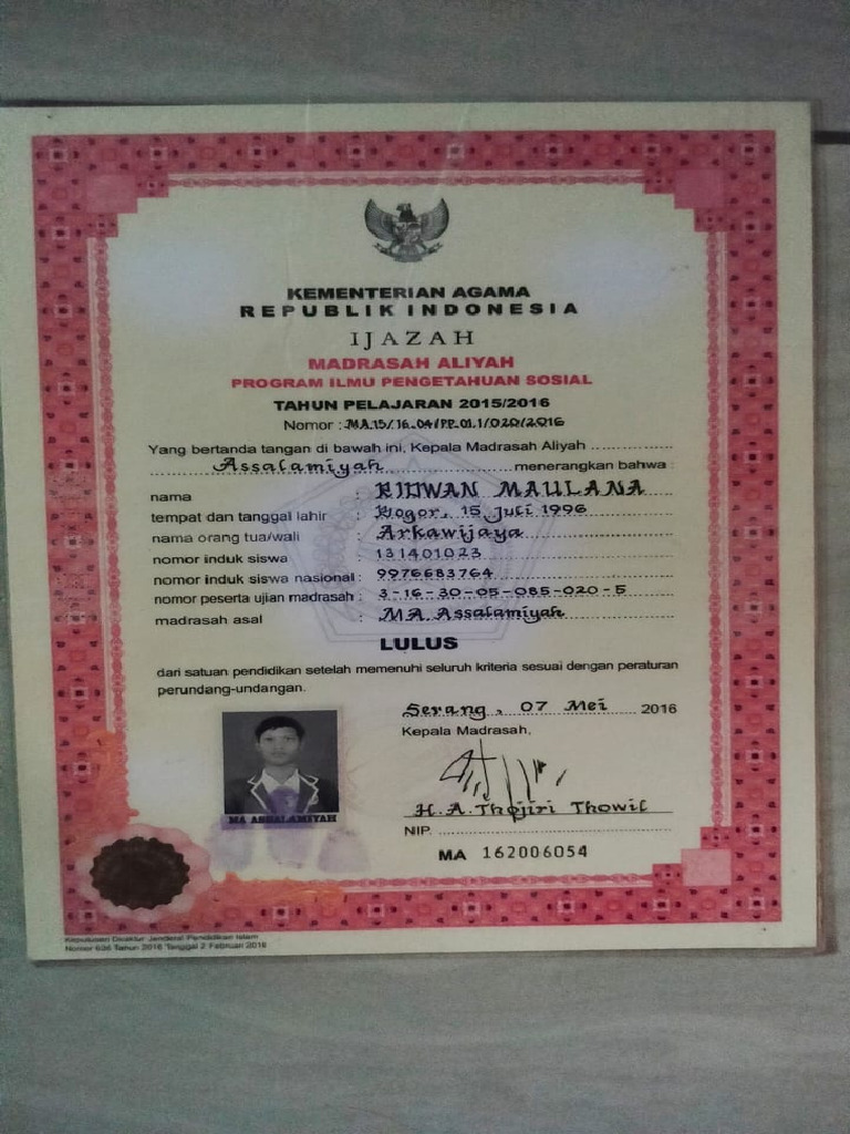 IJAZAH Ridwan Maulana | PDF