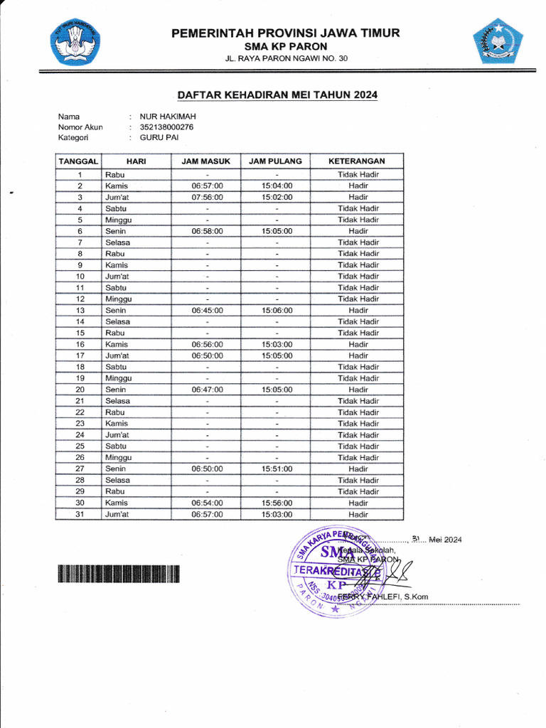 Absen Sma KP Bulan Mei 2024 | PDF