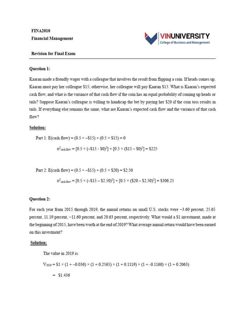 Finalrevision Handout Solution | Download Free PDF | Dividend | Net Present Value