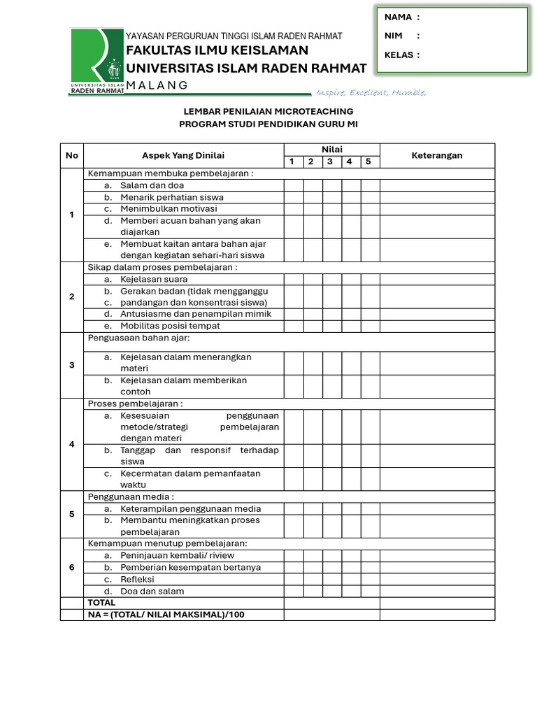 Penilaian Microteaching | PDF | Karier & Perkembangan