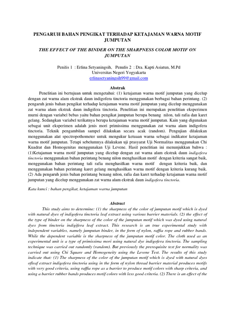 Pengaruh Bahan Pengikat Terhadap Ketajaman Warna Motif Jumputan | PDF