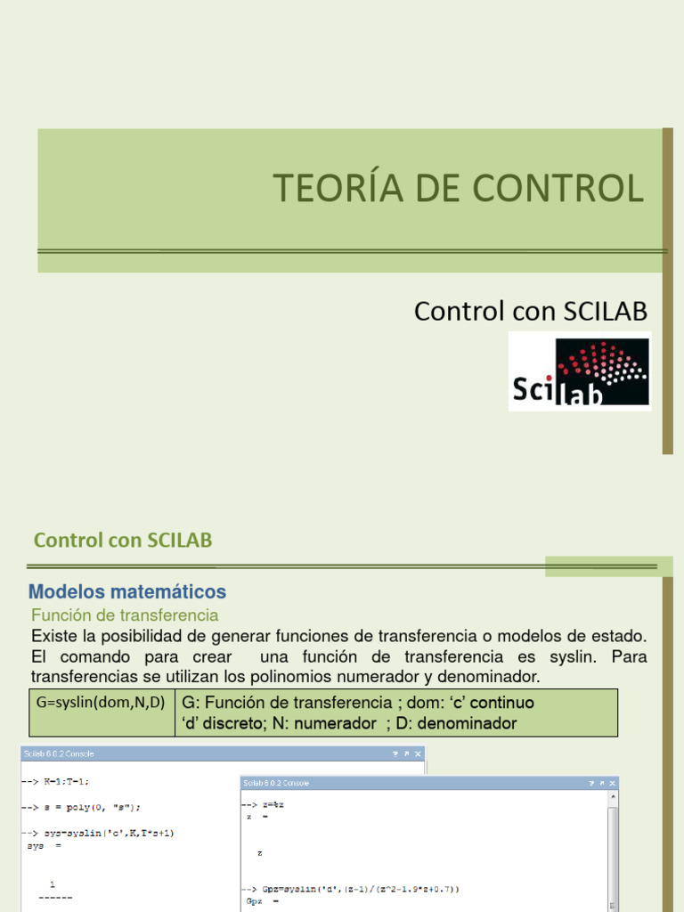 Control con SCILAB para Ingenieros | PDF | Teoría de control | Física ...