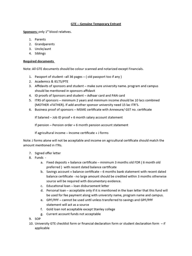 GTE Checklist | PDF | Fee | Financial Services