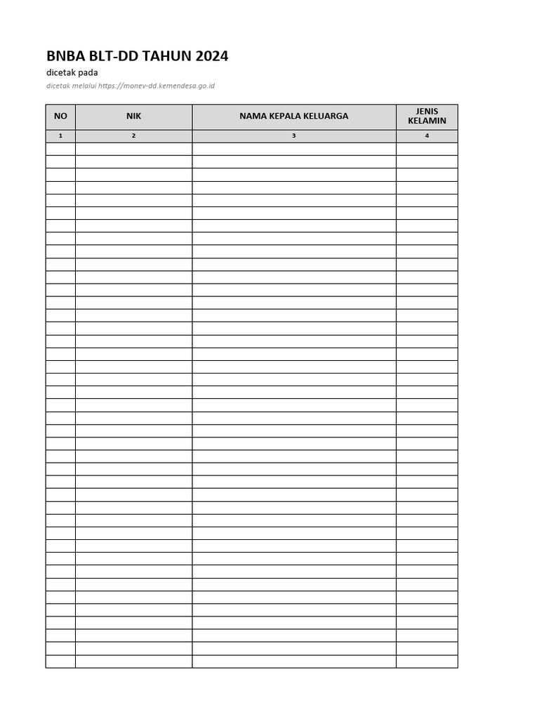 Contoh Data BNBA BLT-DD 2024 | PDF