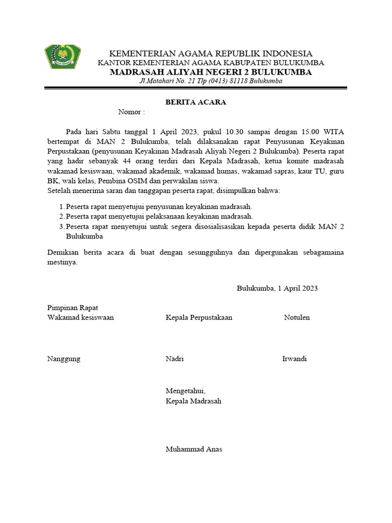 BERITA ACARA KEGIATAN Perpus | PDF